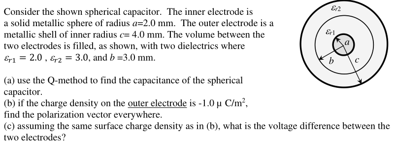Solved E12 Consider the shown spherical capacitor. The inner | Chegg.com