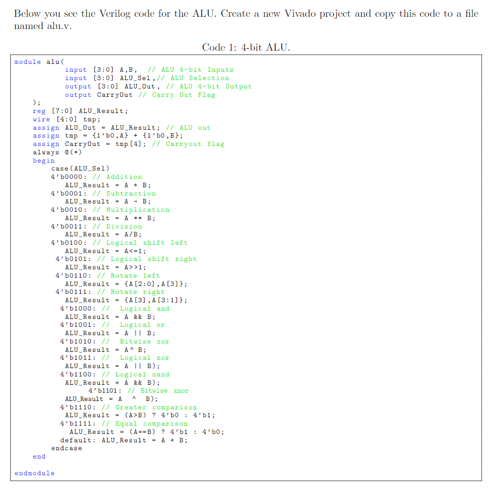 Solved In this lab, you are given an arithmetic logic unit | Chegg.com
