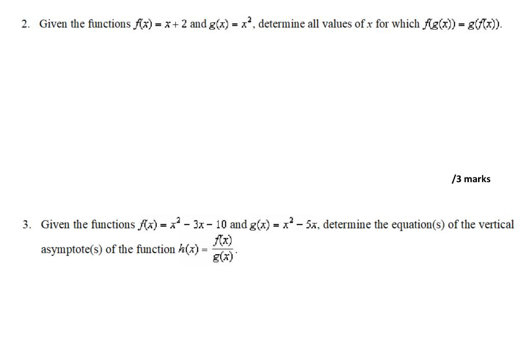 Solved 2. Given the functions f(x)=x+2 and g(x)=x2, | Chegg.com