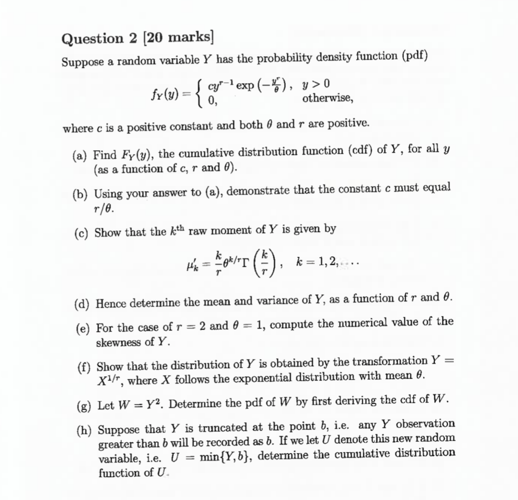 Solved Question 2 [20 Marks] Suppose A Random Variable Y Has