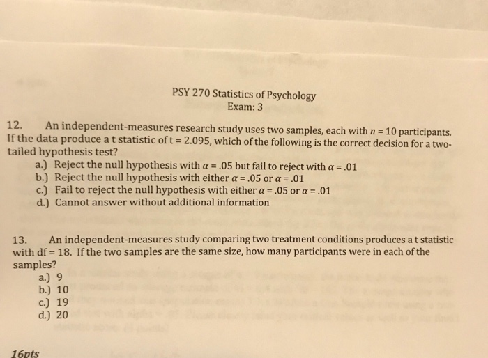 Solved PSY 270 Statistics of Psychology Exam: 3 12. An | Chegg.com