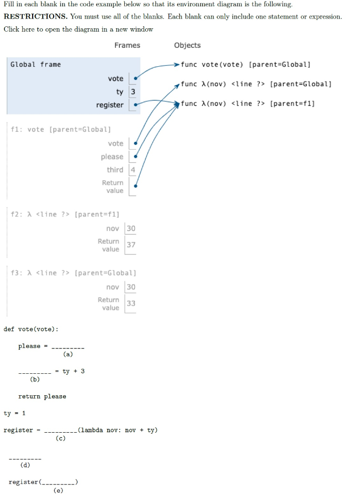 Solved Fill in each blank in the code example below so that | Chegg.com