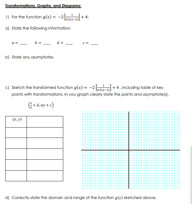 Solved Transformations, Graphs, and Diagrams: 1) For the | Chegg.com