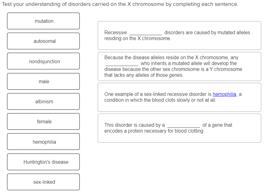 Solved Test your understanding of disorders carried on the X | Chegg.com
