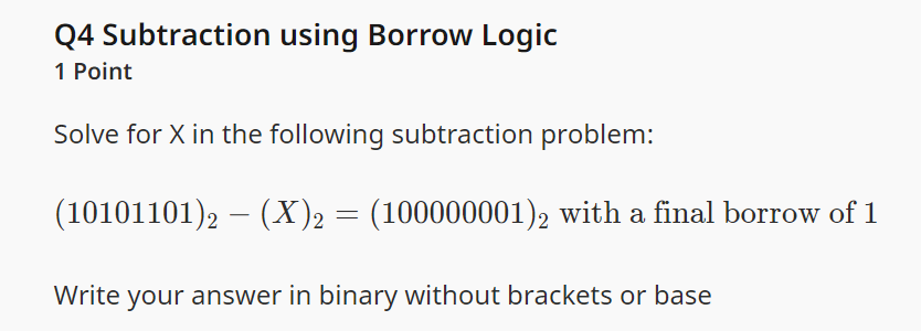 Solved Q4 Subtraction using Borrow Logic 1 Point Solve for X | Chegg.com