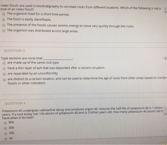 Solved Index fossils are used in biostratigraphy to | Chegg.com