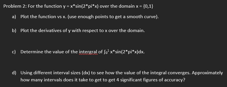 Solved Problem 2: For the function y=x∗sin(2∗ pi ∗x) over | Chegg.com