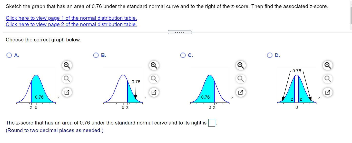 Solved Sketch the graph that has an area of 0.76 under the | Chegg.com