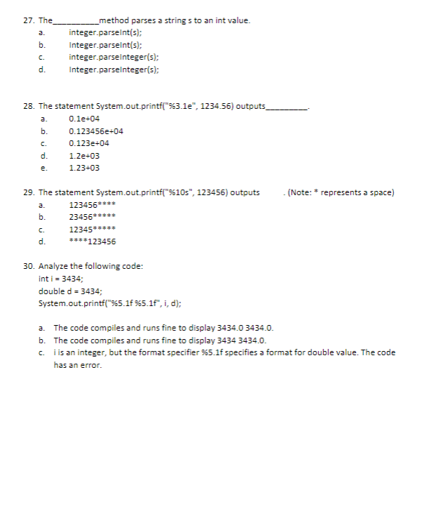 Solved 1. Math.asin(0.5) returns. a. 30 b. | Chegg.com