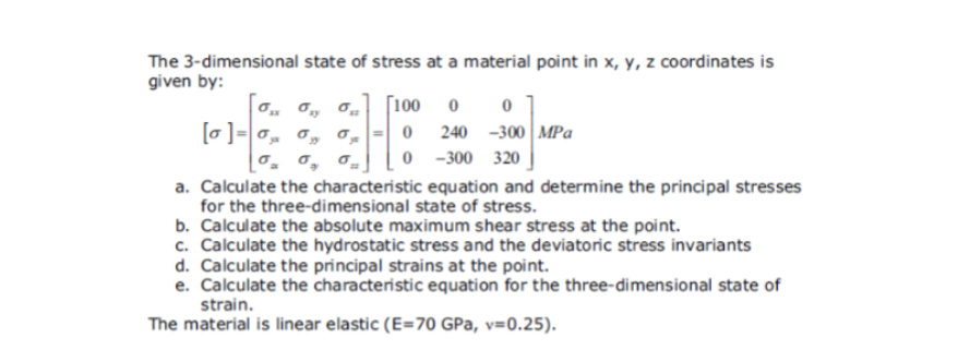 Solved The 3-dimensional state of stress at a material point | Chegg.com