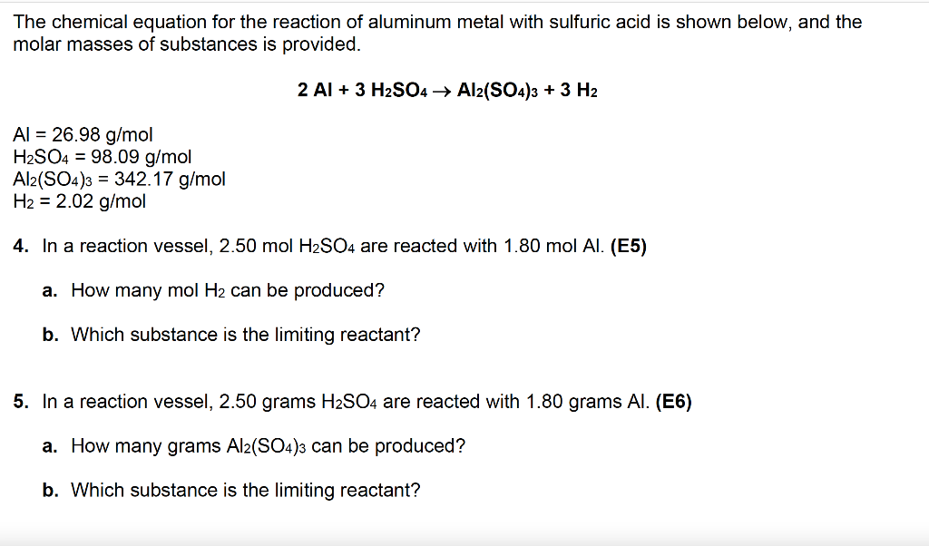 Solved The chemical equation for the reaction of aluminum | Chegg.com