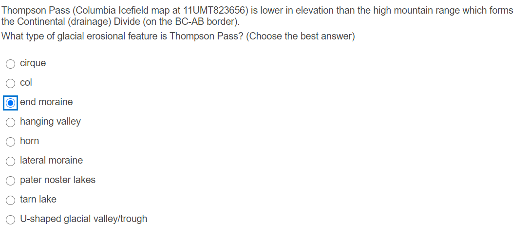 Solved Thompson Pass (Columbia Icefield map at 11UMT823656) | Chegg.com