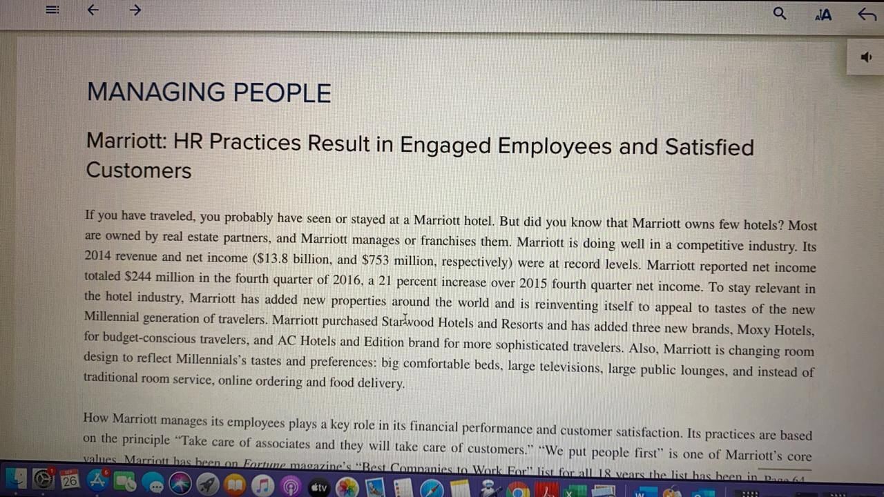 Solved Q AA G MANAGING PEOPLE Marriott: HR Practices Result | Chegg.com
