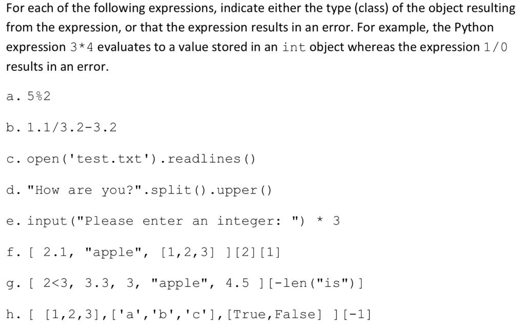 Solved For each of the following expressions, indicate | Chegg.com