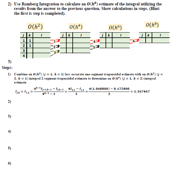2) Use Romberg Integration to calculate an O(h8) | Chegg.com