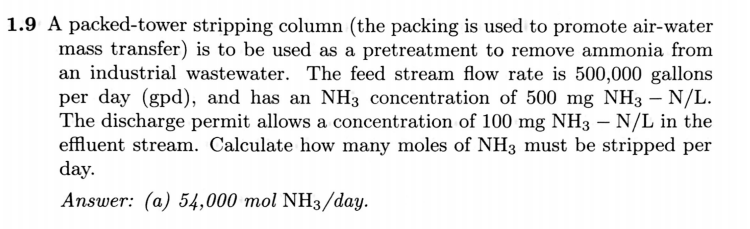 Solved 1.9 A packed-tower stripping column (the packing is | Chegg.com