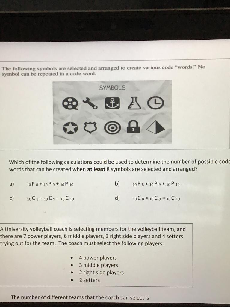 Solved The following symbols are selected and arranged to | Chegg.com