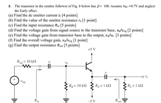 Solved The transistor in the emitter follower of Fig. 8 | Chegg.com