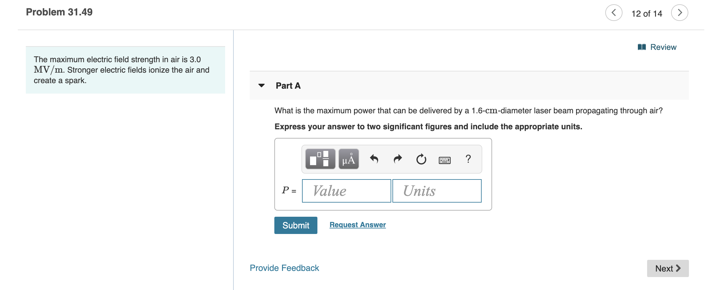 Solved Problem 31.49 ② 12 of 14 12 of 14 Review The maximum | Chegg.com