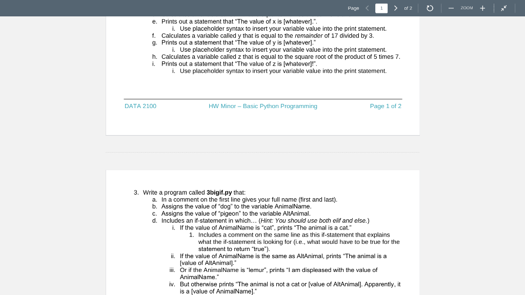 Solved Page ZOOM + BASIC PYTHON PROGRAMMING PURPOSE In this | Chegg.com
