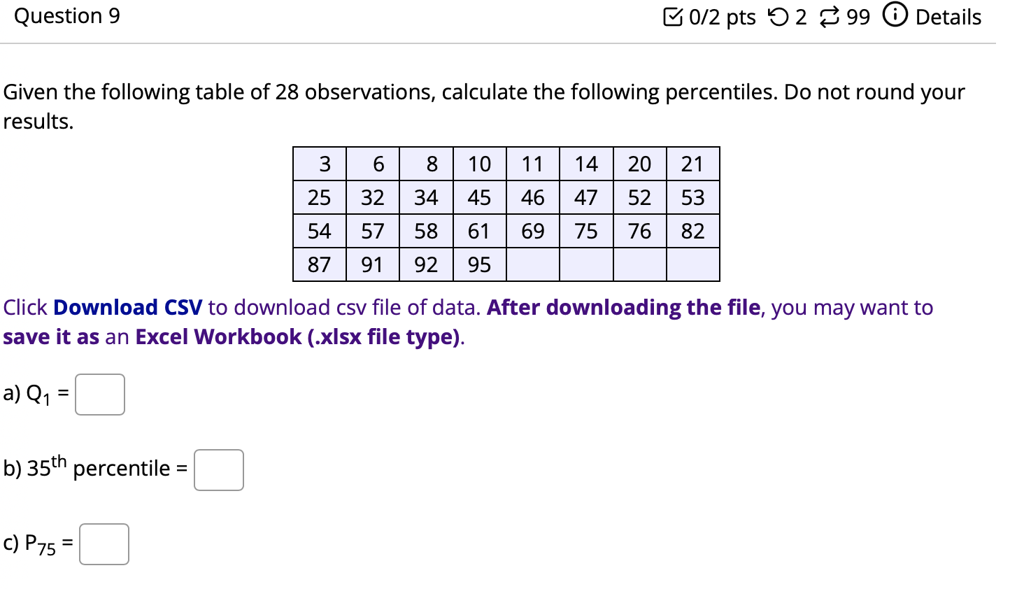 Solved Given the following table of 28 observations, | Chegg.com