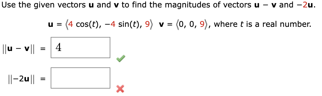 Solved Use the given vectors u ﻿and v ﻿to find the | Chegg.com