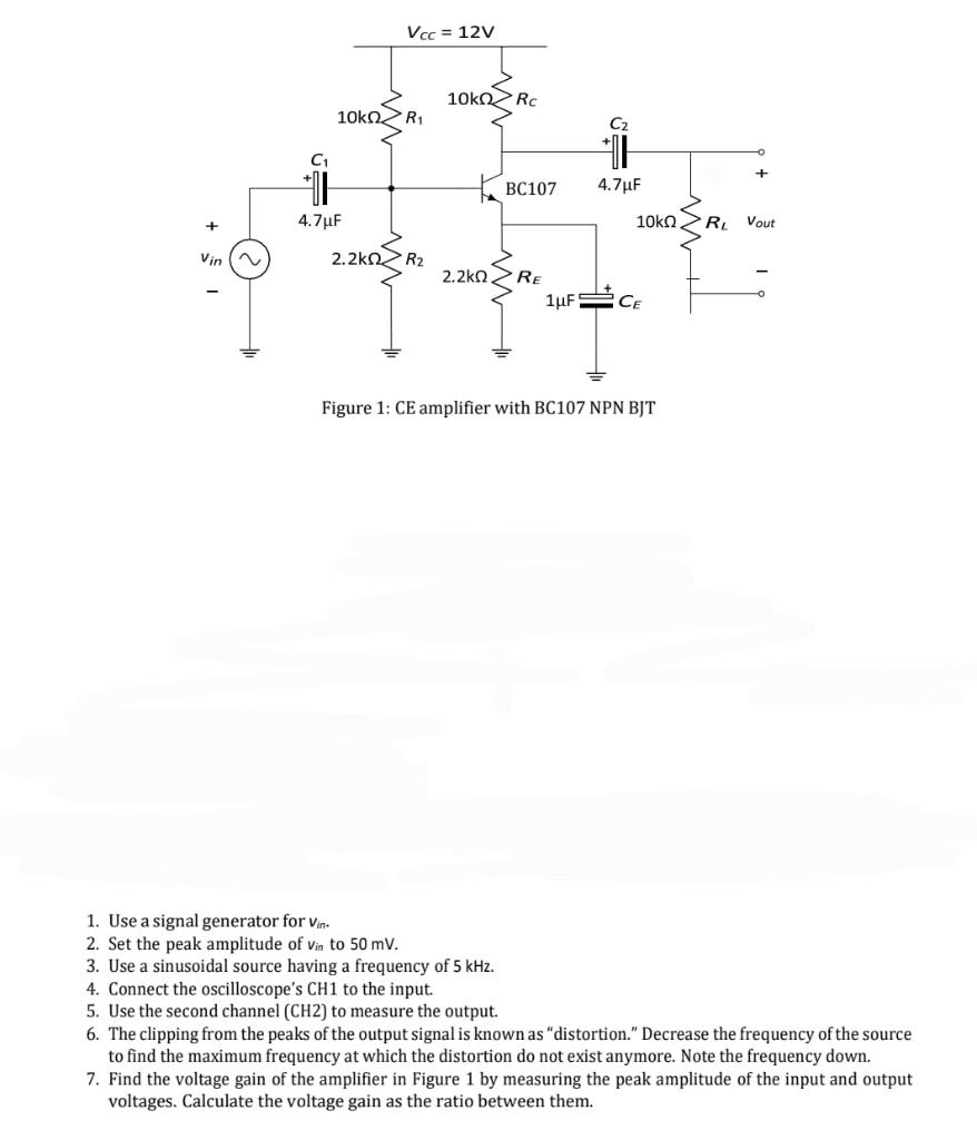 Solved Figure 1: CE amplifier with BC107 NPN BJT 1. Use a | Chegg.com