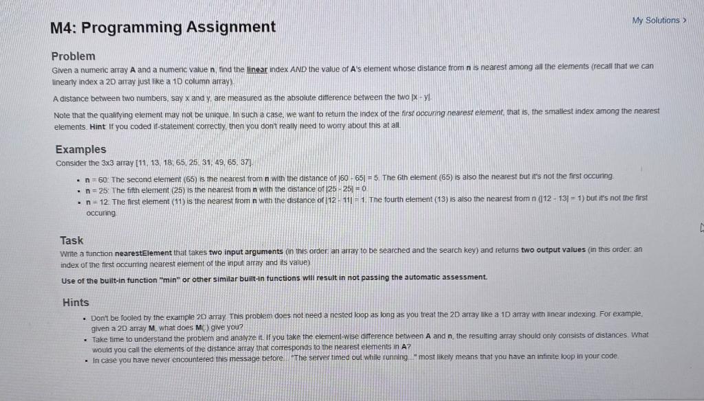 Solved Programming Assignment in Matlab. Given a numeric | Chegg.com