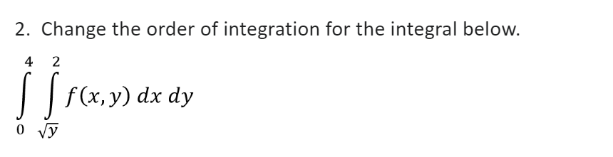 Solved 2. Change the order of integration for the integral | Chegg.com