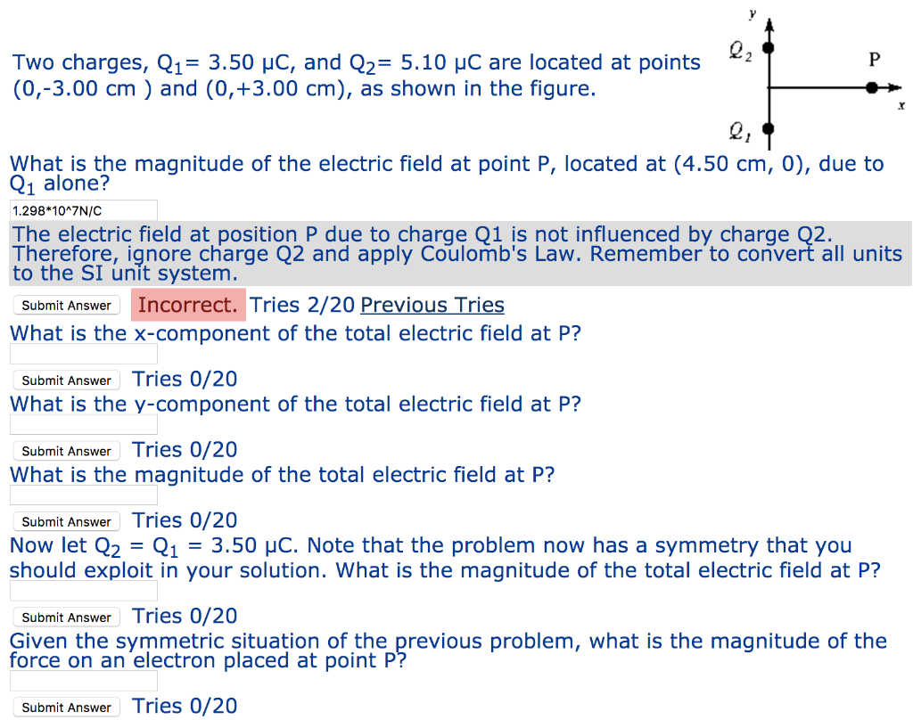 Solved 22 P Two charges, Q1= 3.50 uc, and Q2= 5.10 uC are | Chegg.com