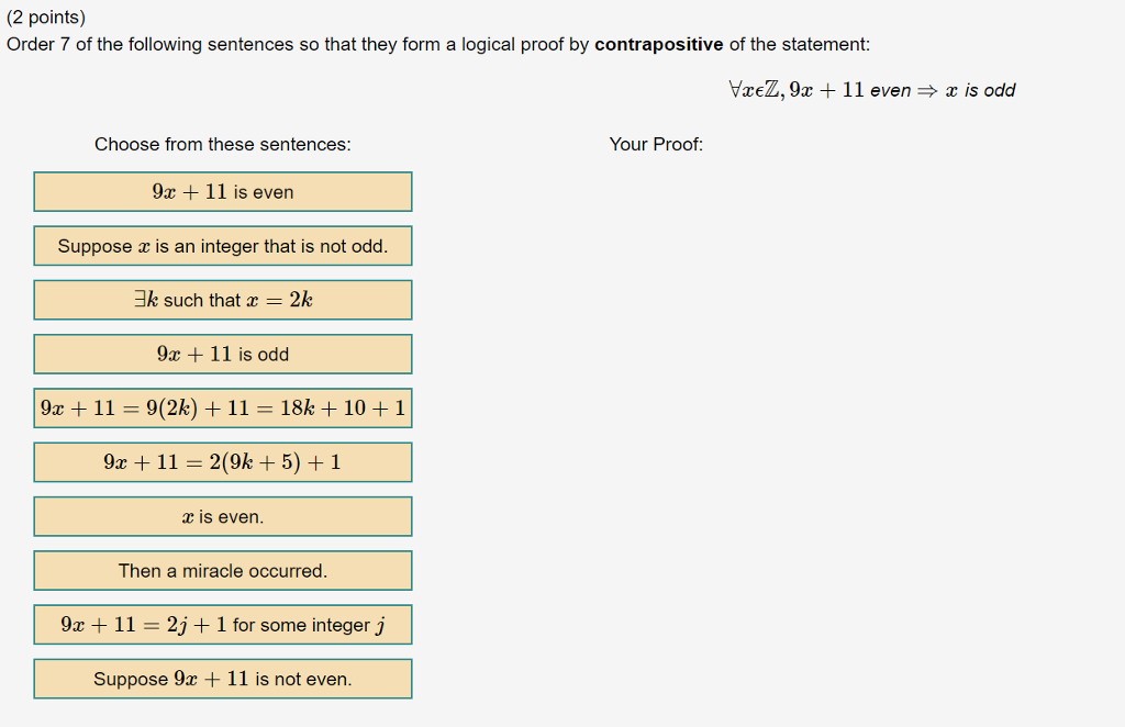 Solved (2 points) Order 7 of the following sentences so that | Chegg.com