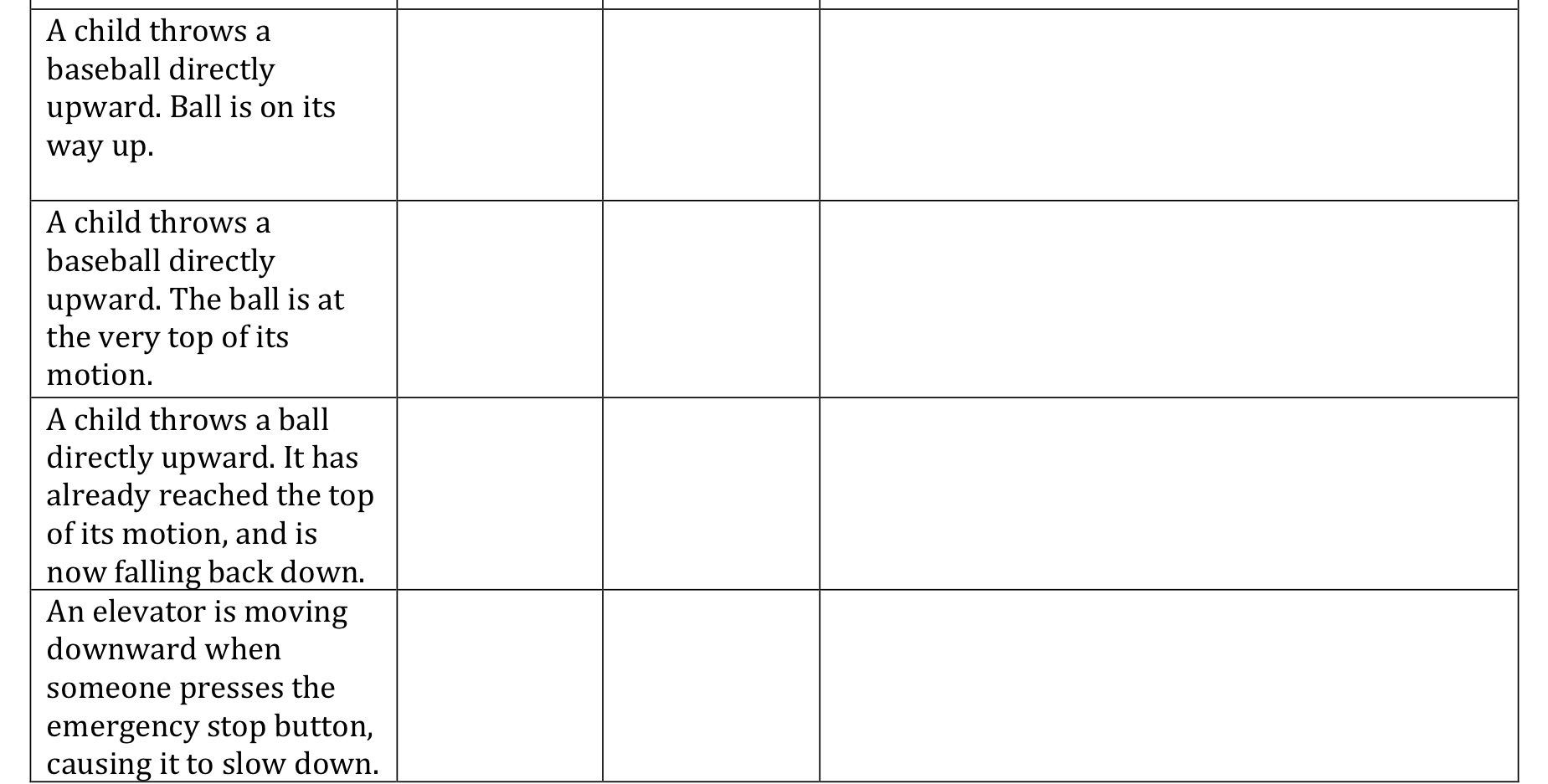 Solved For each of the motions described below, determine | Chegg.com