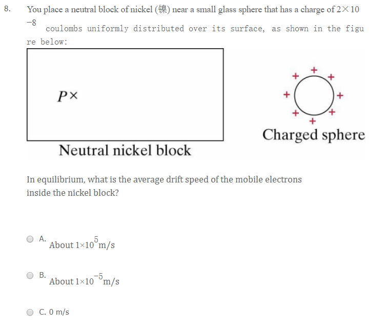 Solved 8. You place a neutral block of nickel (**) near a | Chegg.com