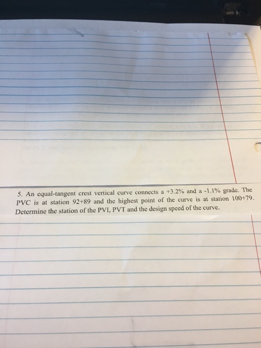 Solved An equal-tangent crest vertical curve connects a | Chegg.com