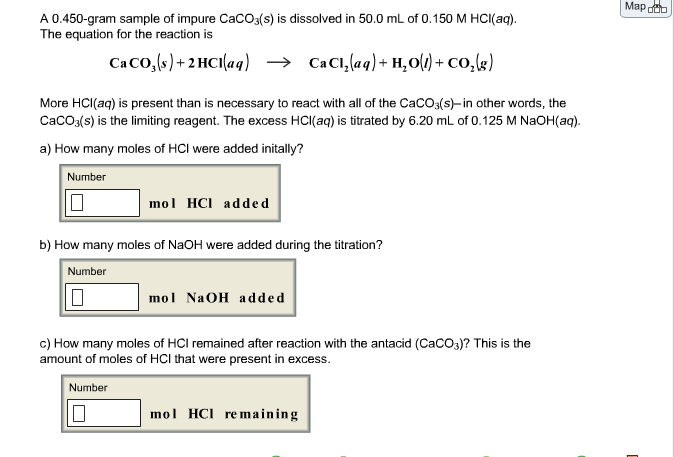 Solved Map oa A 0.450-gram sample of impure CaCO3(s) is | Chegg.com