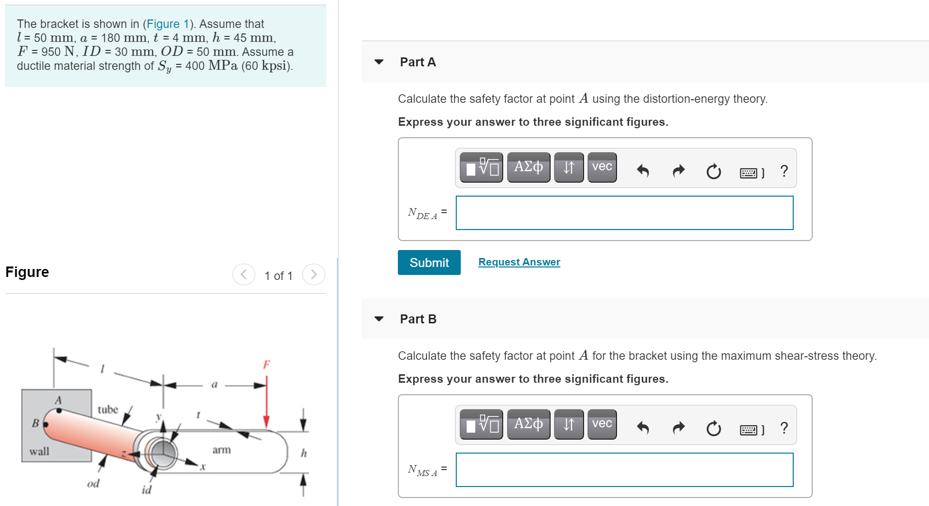 Solved The bracket is shown in (Figure 1). Assume that 1 = | Chegg.com