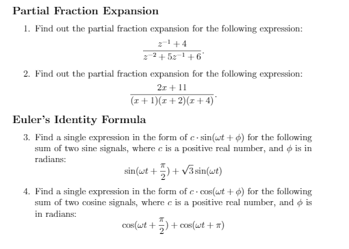 Solved Partial Fraction Expansion 1. Find out the partial | Chegg.com
