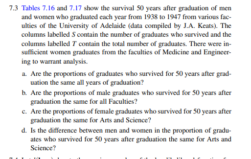 Solved Table 7.16 Fifty years survival for men after | Chegg.com