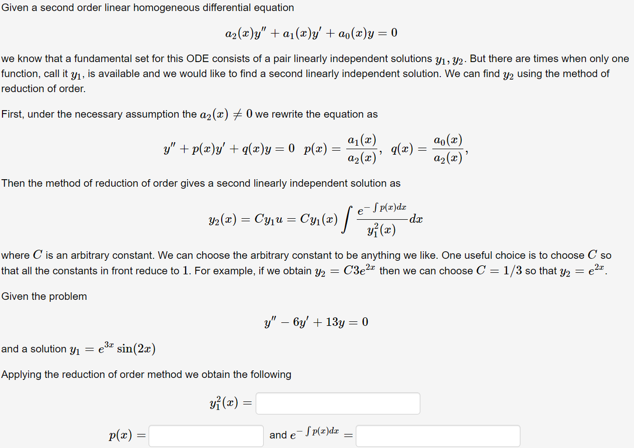 Solved Given a second order linear homogeneous differential | Chegg.com