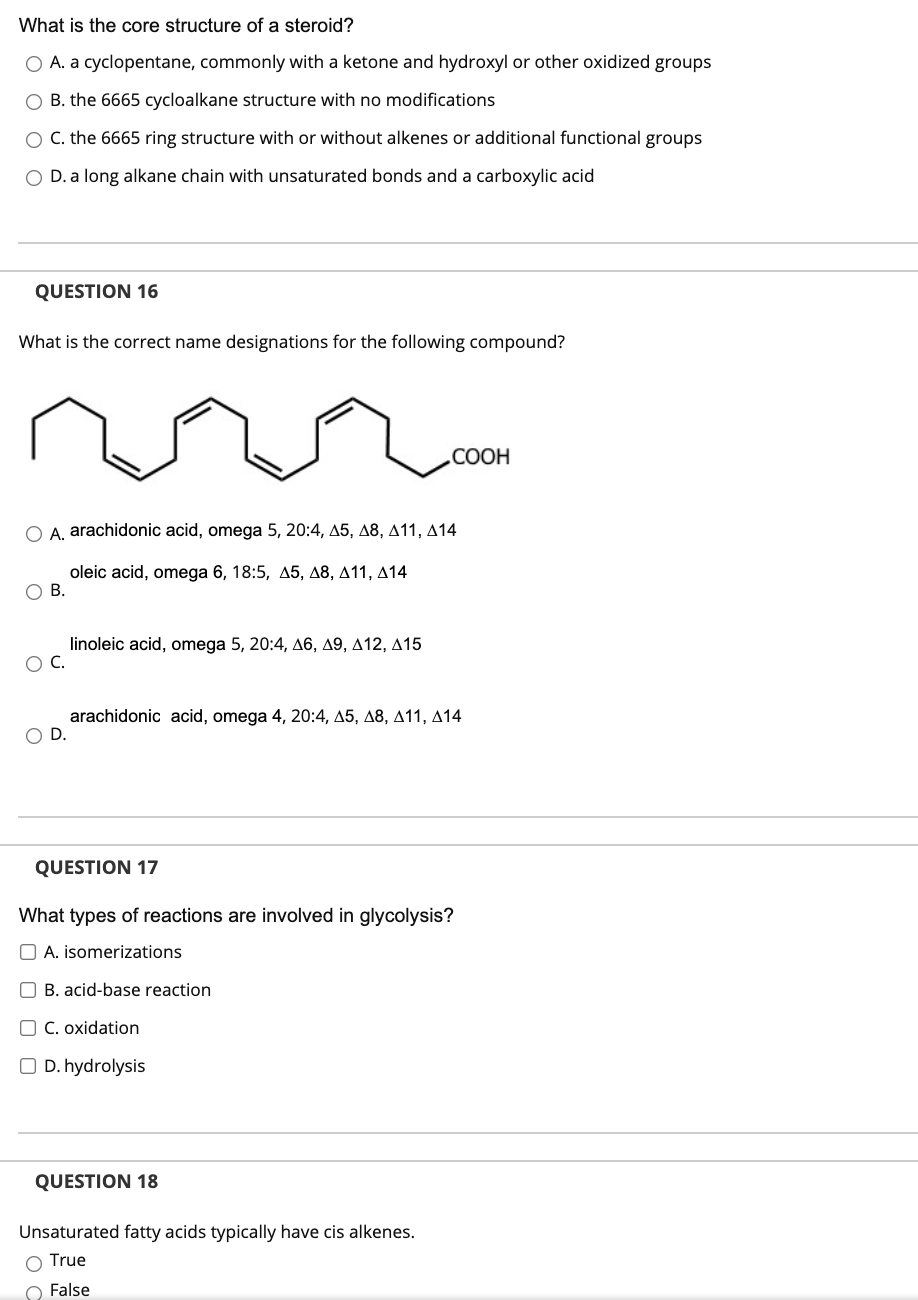 Solved What is the core structure of a steroid? A. a | Chegg.com