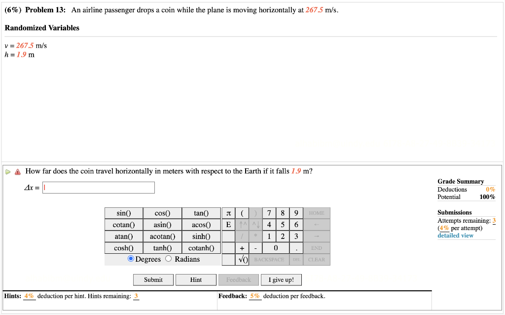 Solved (6\%) Problem 13: An airline passenger drops a coin | Chegg.com