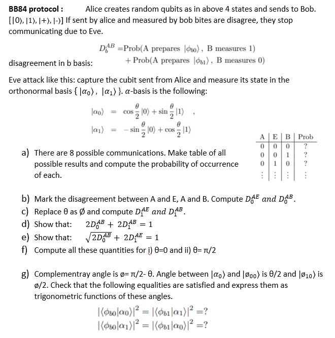 Solved BB84 protocol : Alice creates random qubits as in | Chegg.com