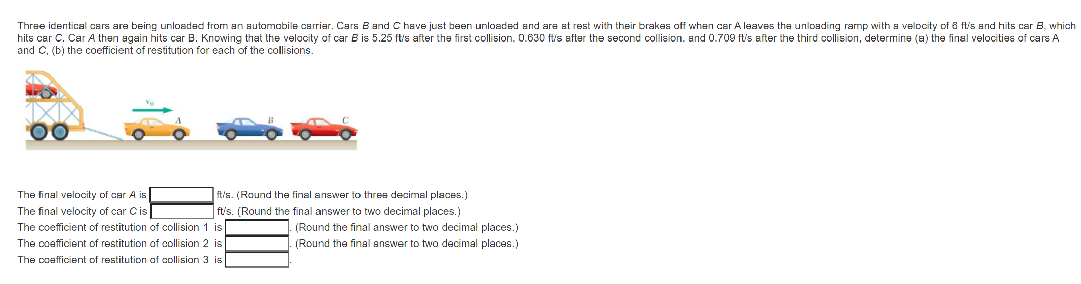 Solved Three identical cars are being unloaded from an | Chegg.com