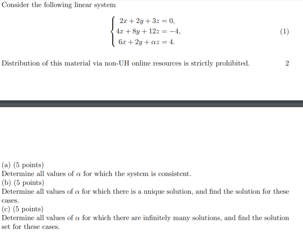 Solved Consider the following linear system 2x + 2y + 3z = | Chegg.com