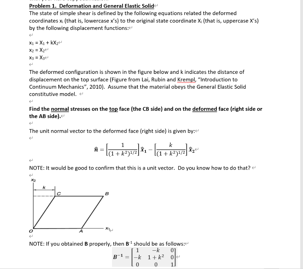 Problem 2. Deformation and General Elastic Solid For | Chegg.com