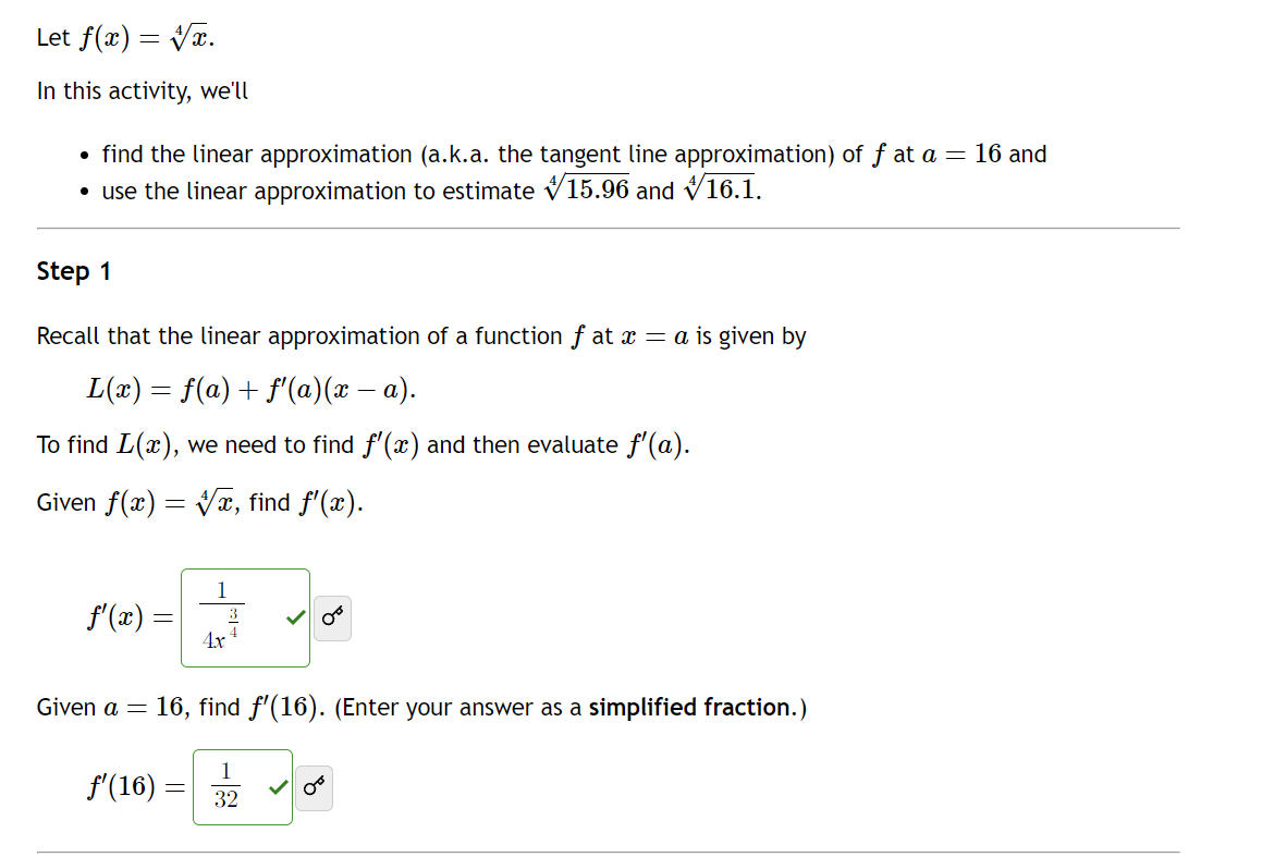 Solved Let f(x)=x4.In this activity, we'llfind the linear | Chegg.com