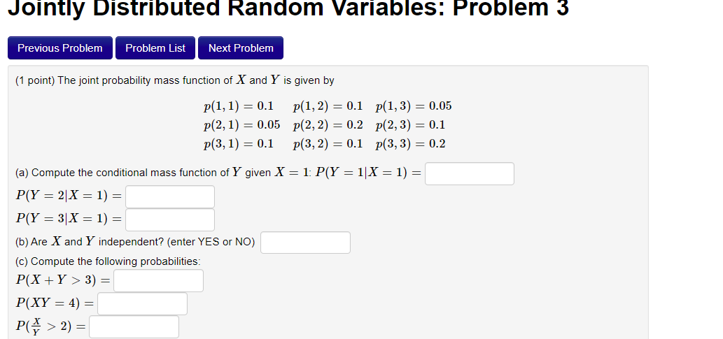 Solved Jointly Distributed Random Variables: Problem 3 | Chegg.com