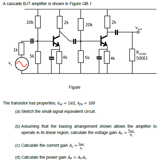 Solved A cascade BJT amplifier is shown in Figure QB.1 20k | Chegg.com