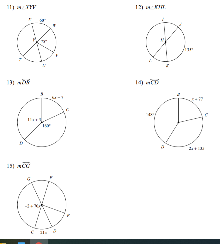 Solved Title: Central and Inscribed Angles Find the measure | Chegg.com