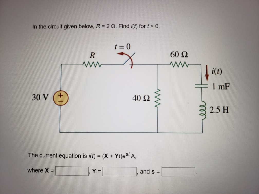 Solved In the circuit given below, R = 2 . Find i(t) for t> | Chegg.com